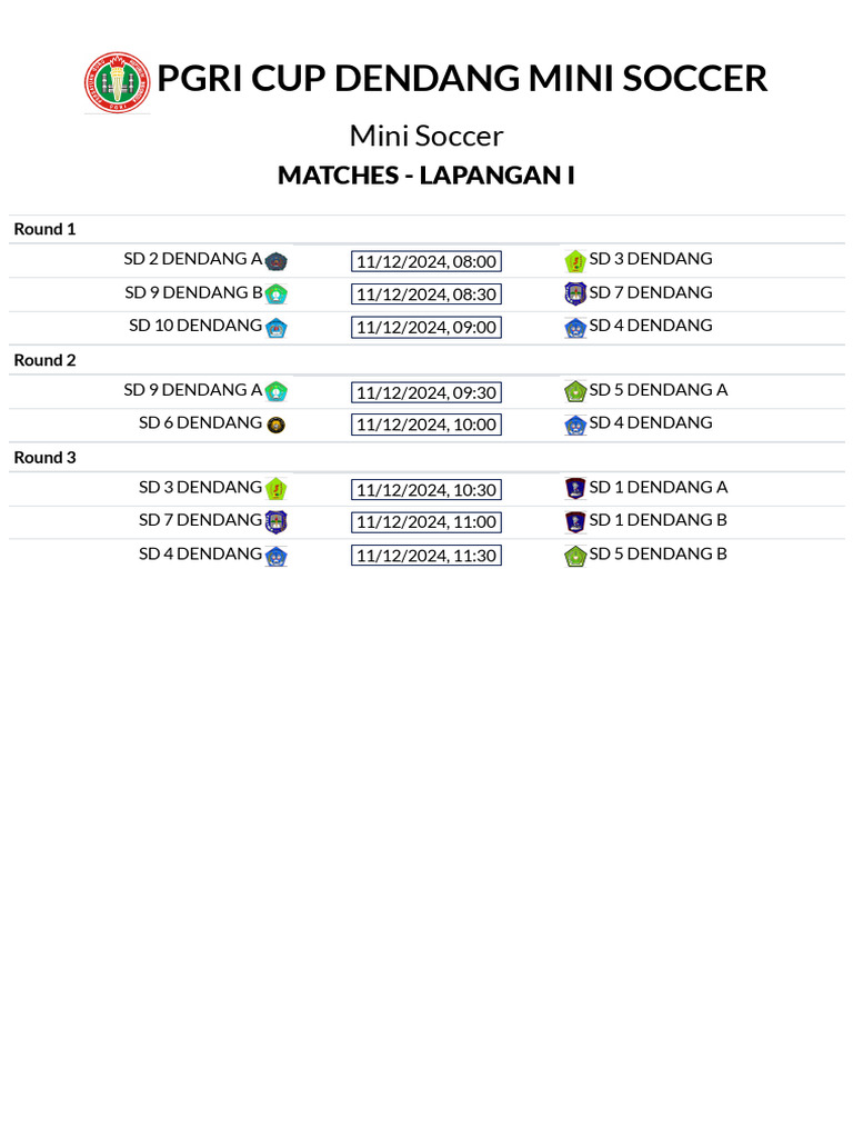 PGRI Cup Dendang Mini Soccer Matches | PDF