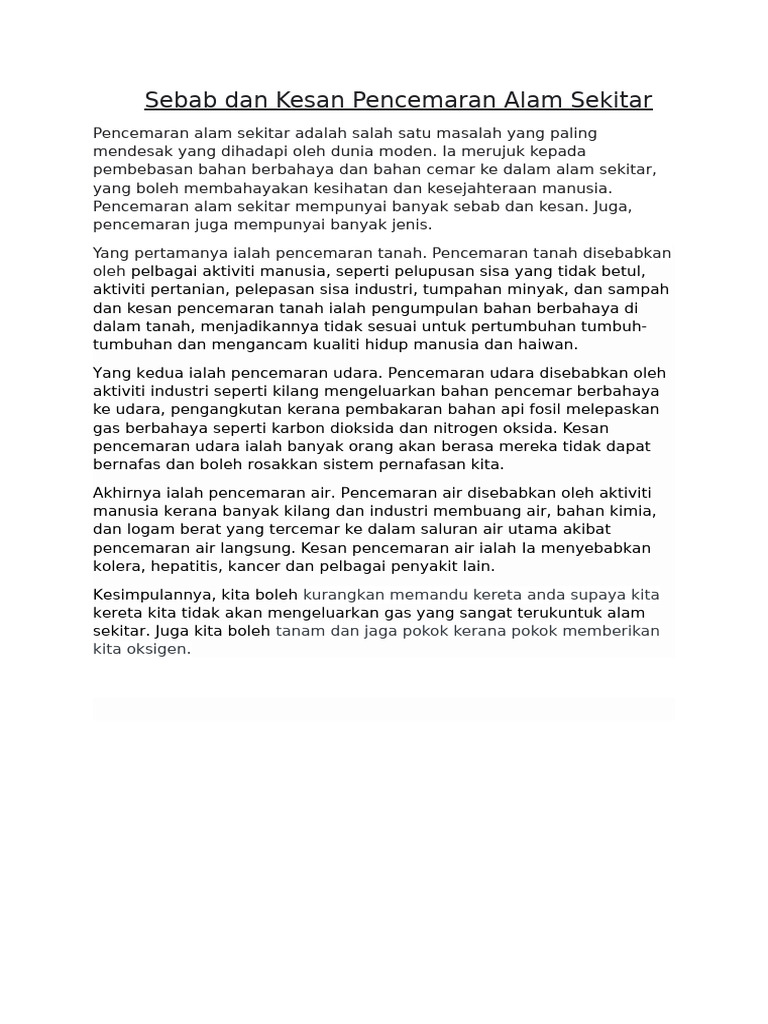 Sebab Dan Kesan Pencemaran Alam Sekita1.docx KKK | PDF