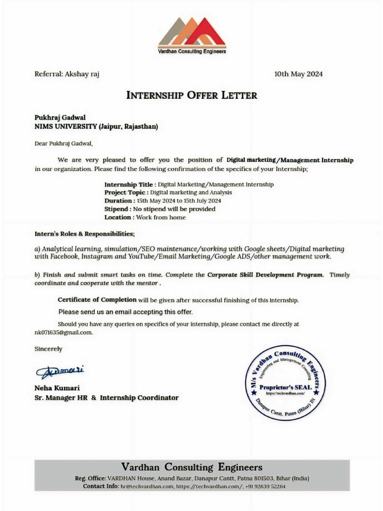 Internship offer letter | PDF