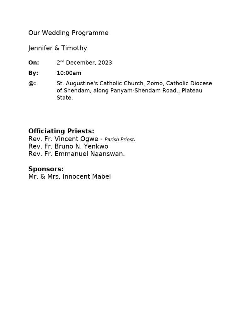 Wedding Program for Guests | PDF | Jesus | Bride