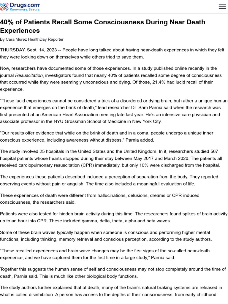 40% of Patients Recall Some Consciousness During Near Death Experiences ...