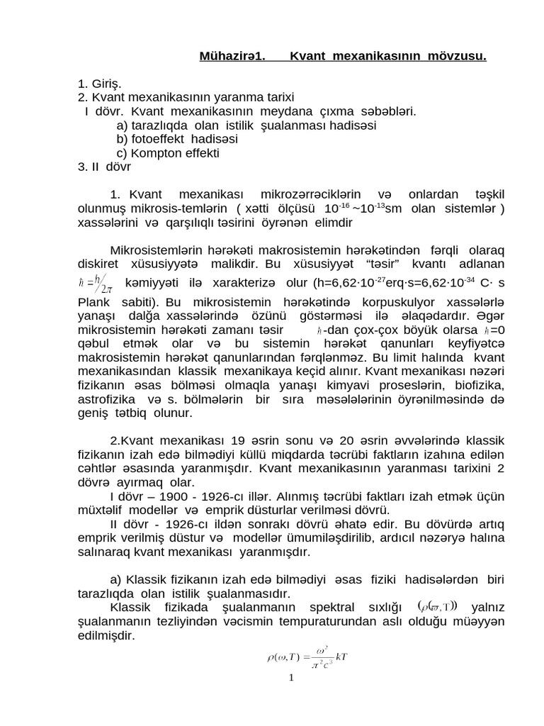 1 - Kvant Mexanikasının | PDF