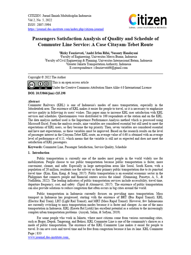 Passengers Satisfaction Analysis of Quality and SC | PDF | Public ...