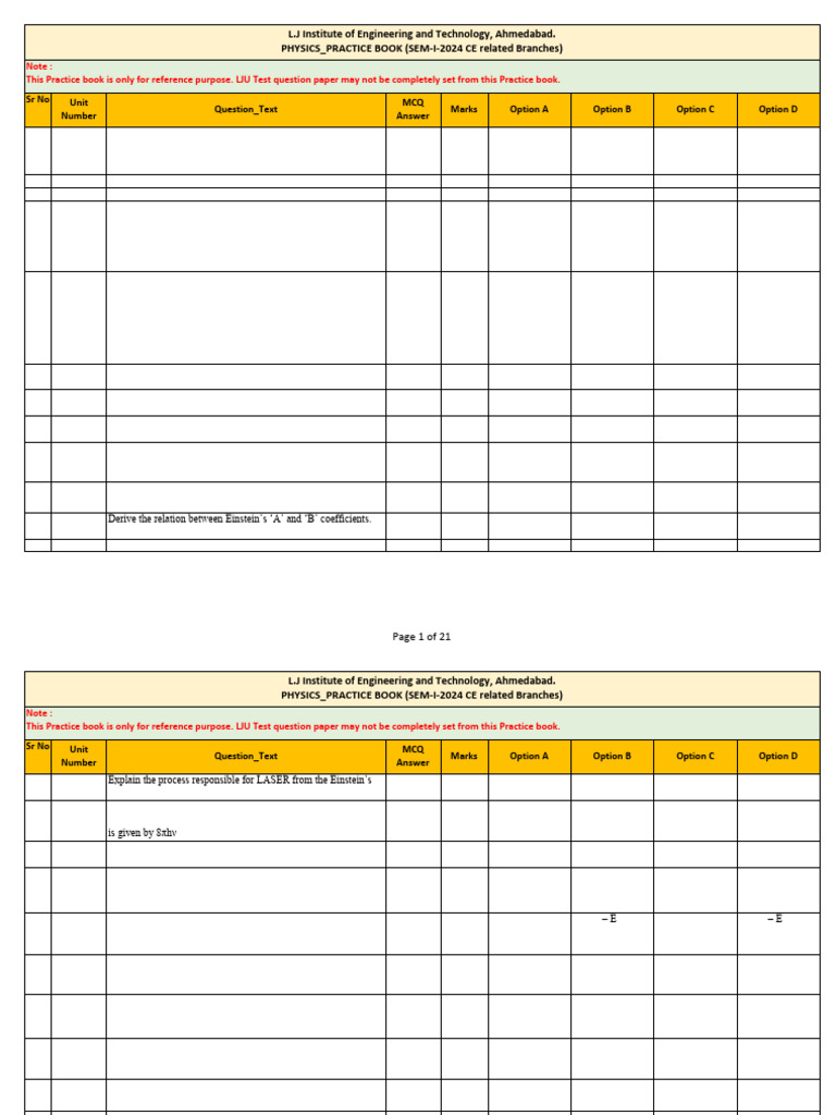 T2 - PB - PHY - Sem-1 - CE Related Branches - 2024 - V2.1 | PDF | Laser | Emission Spectrum