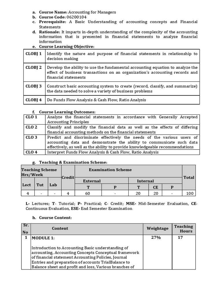 2024 Semester 1 Syllabus-8 | PDF | Accounting | Financial Statement