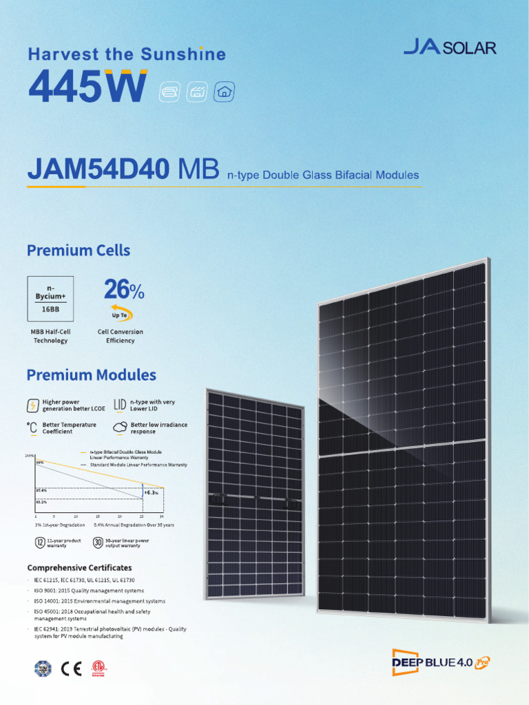 JA Solar 445 WP Datasheet | PDF
