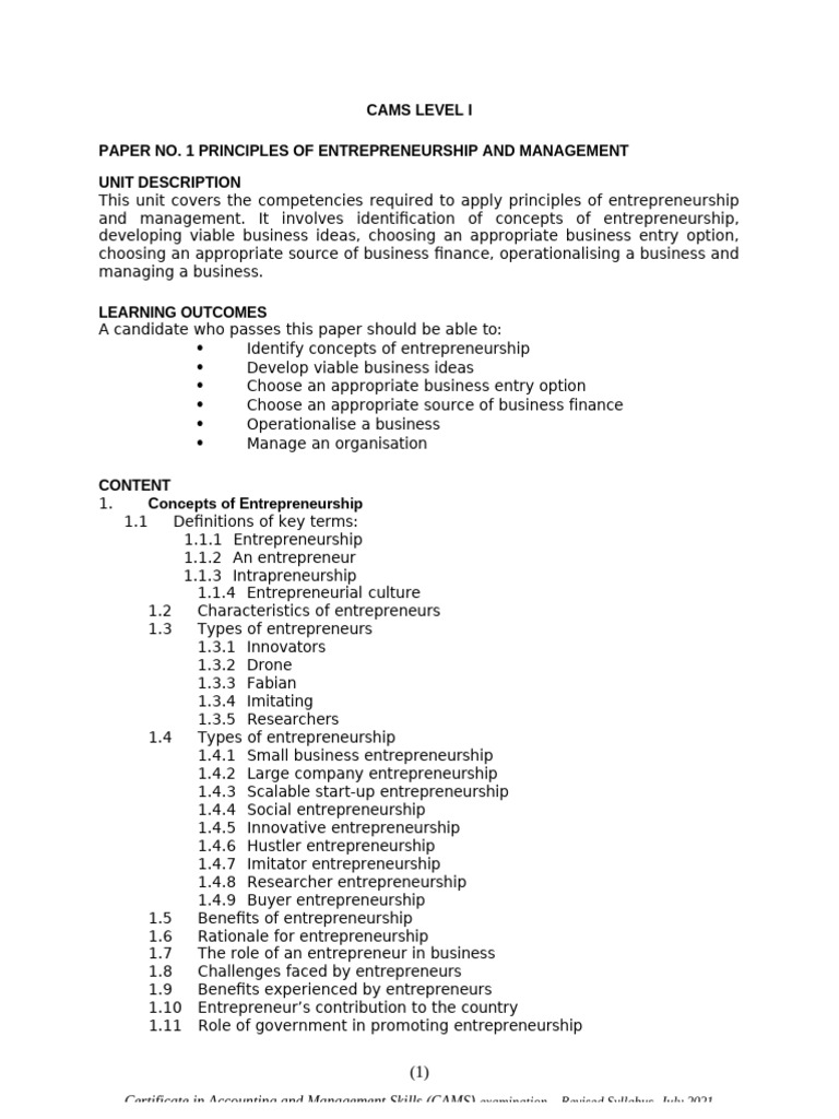 CAMS Accounting Management Skills Exam Guide | PDF | Entrepreneurship ...