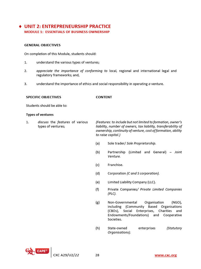 CAPE-Entrepreneurship-Syllabus-Amended | PDF | Valuation (Finance ...