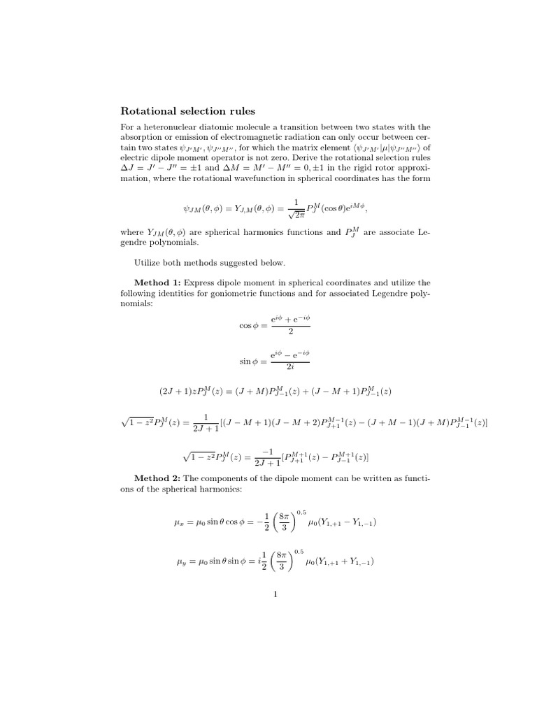 Rotational Selection Rules for Molecules | PDF | Physics | Mathematical ...
