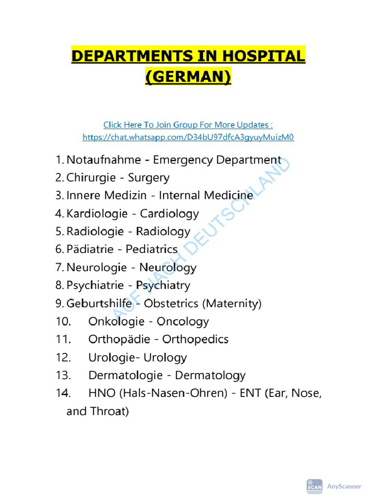 Departments in Hospital (GERMAN) .Auf - Nach.deutschland | PDF