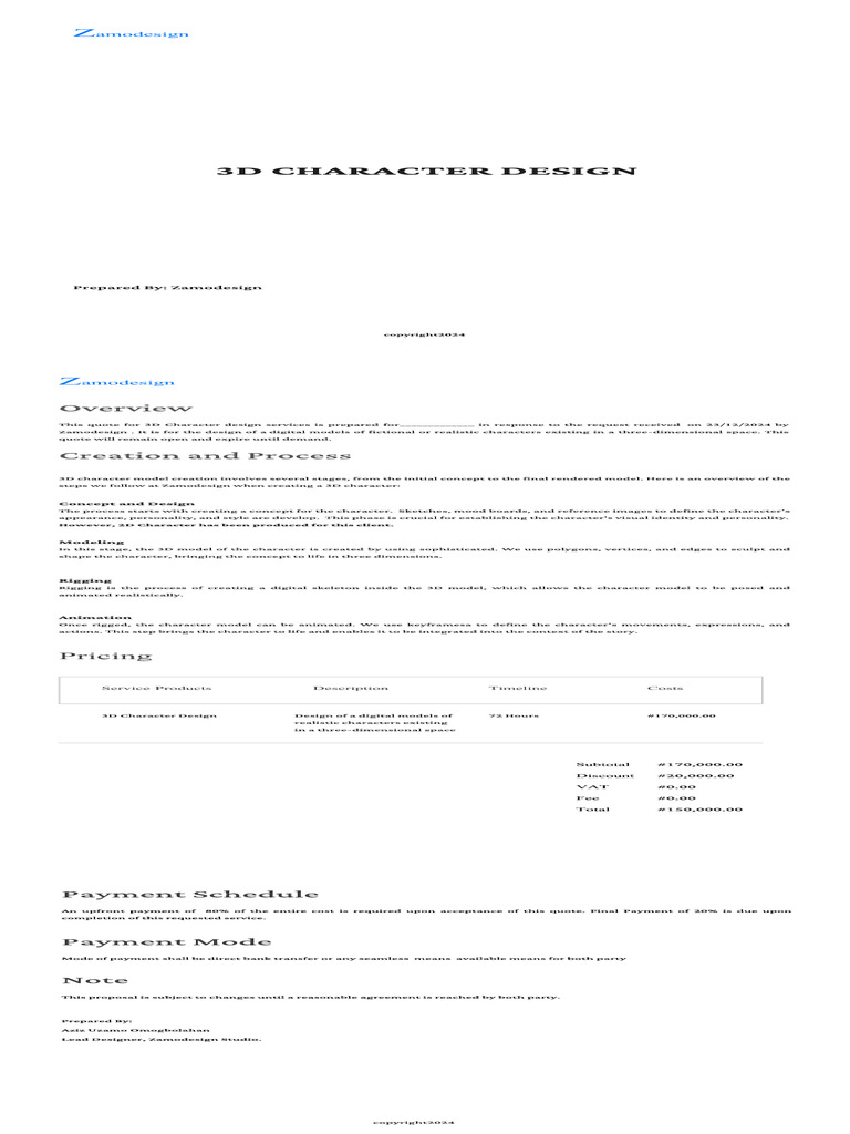 Proposal For 3d Character | PDF | 3 D Computer Graphics | 3 D Modeling