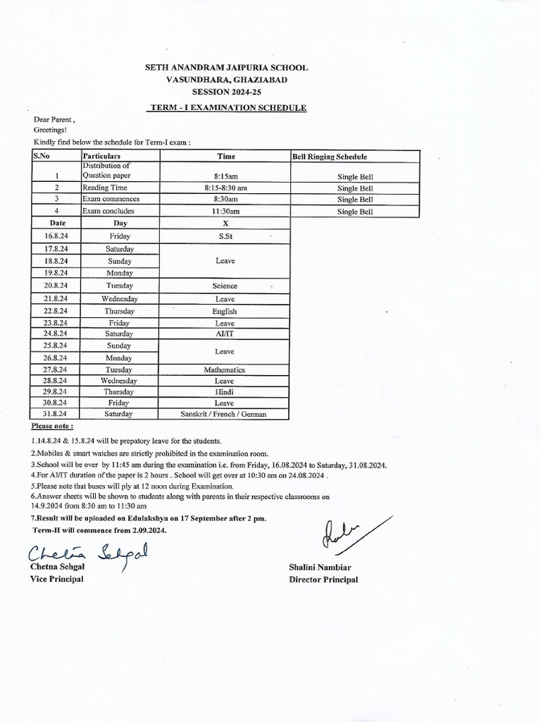 X - Term-I Examination Schedule | PDF