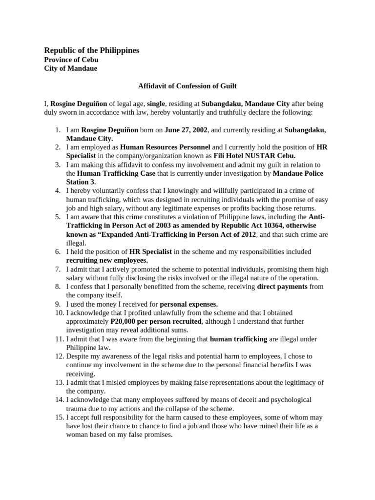 Affidavit of Confession Suspect 1 | PDF | Affidavit | Justice