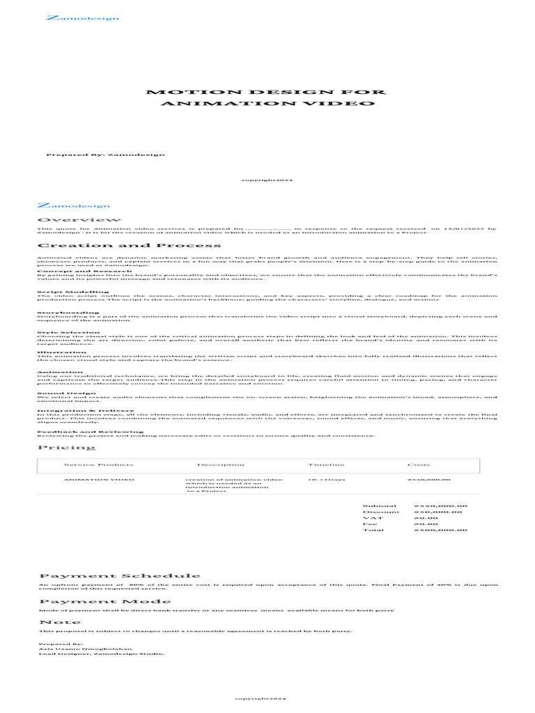 Animation Proposal by Zamo Design | PDF | Animation | Brand
