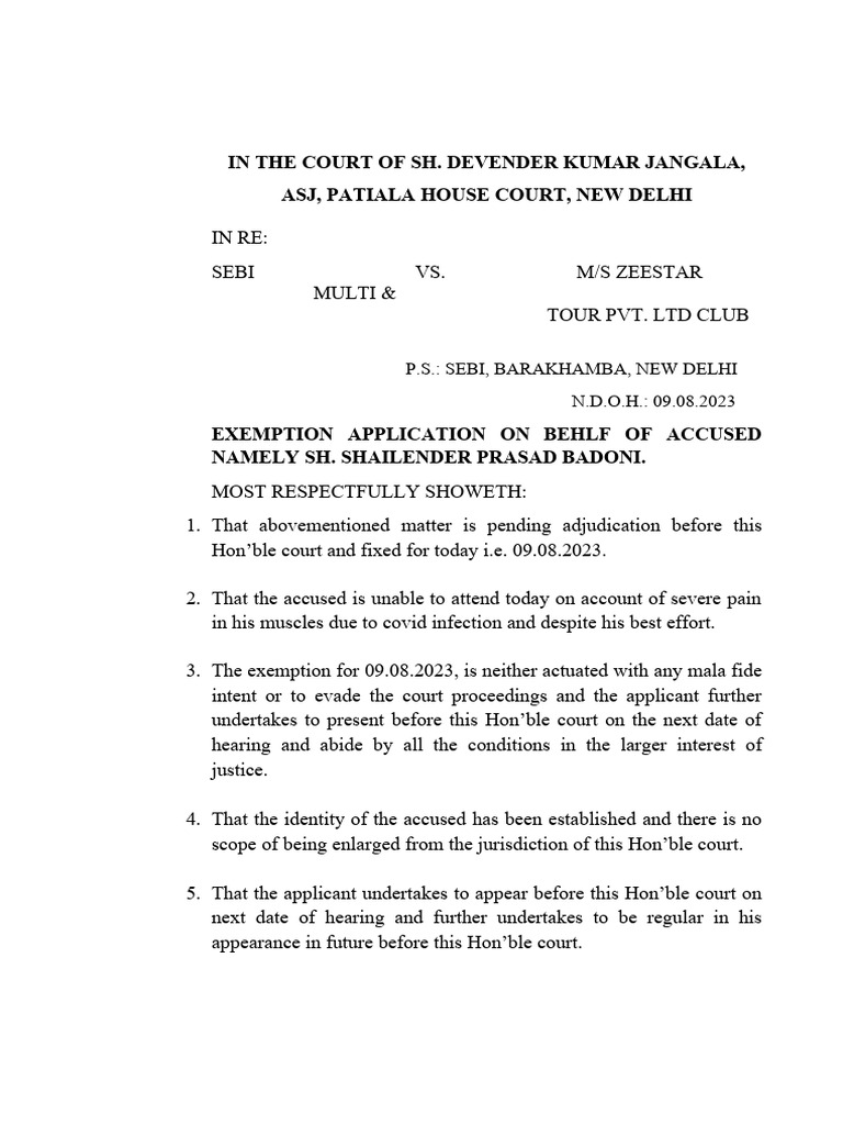 54 Exemption Application Format | PDF