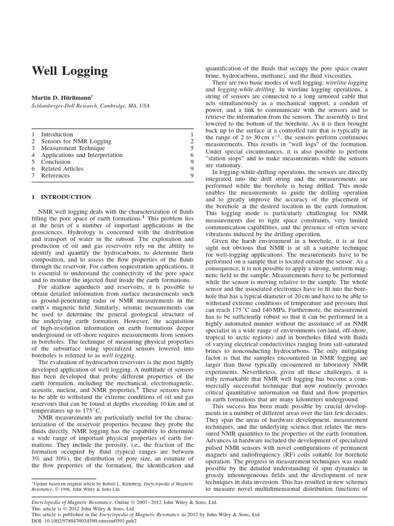 Well Logging | PDF | Nuclear Magnetic Resonance | Magnetic Resonance ...