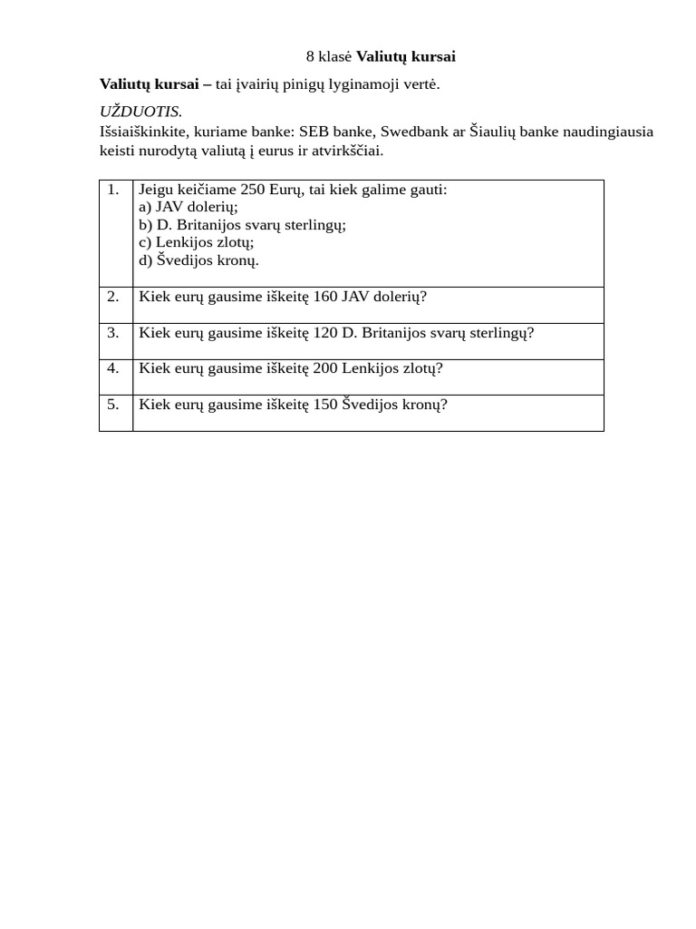 8kl - Valiutu - Kursai | PDF