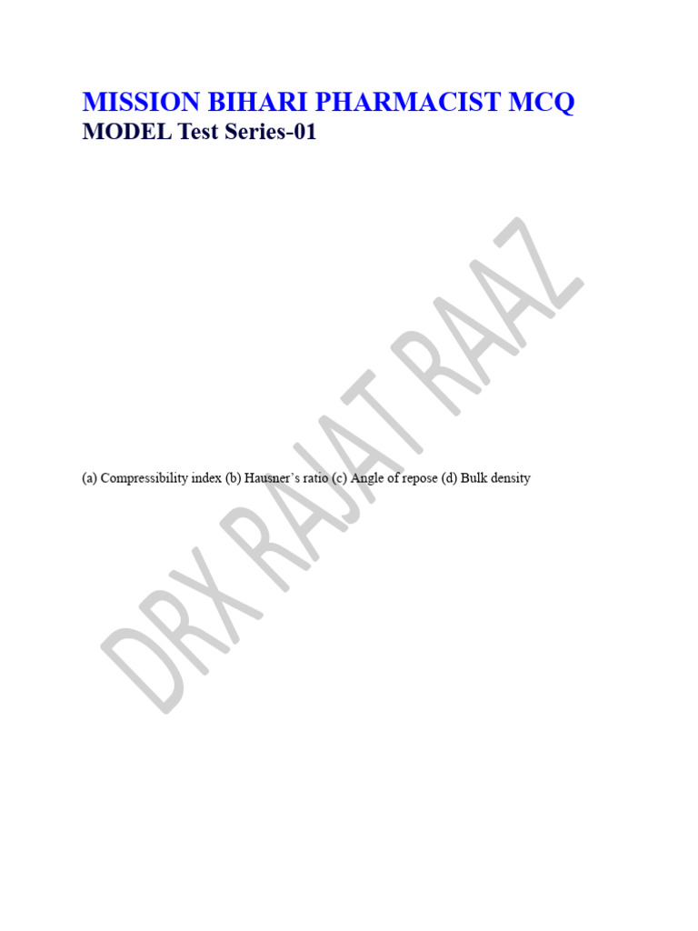 Mission Bihari Pharmacist MCQ | PDF | Pharmacy | Pharmacist