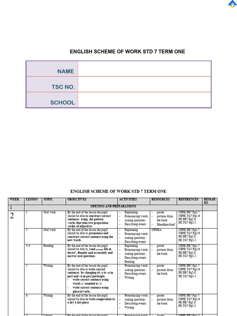 ENG STD 7 TERM ONE-1 | PDF | Question | Verb