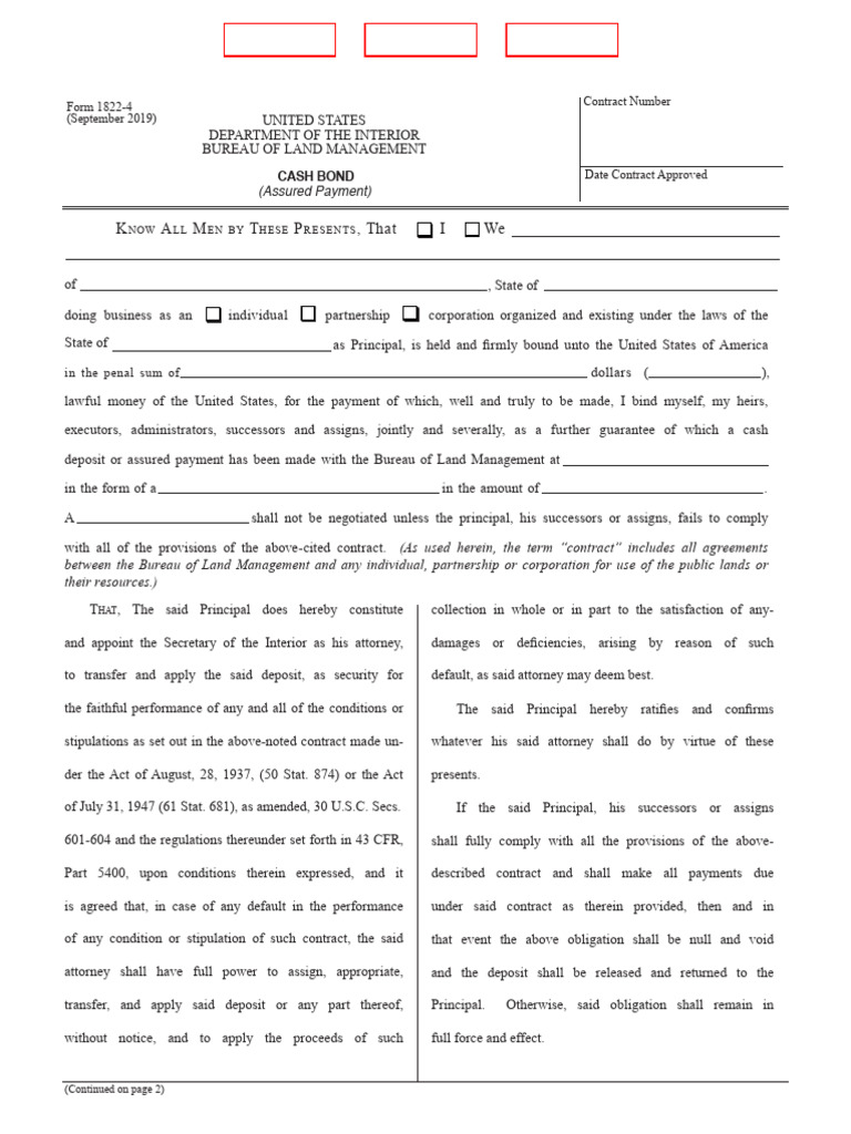 BLM Cash Bond Form 1822-4 Guide | PDF | Bureau Of Land Management ...