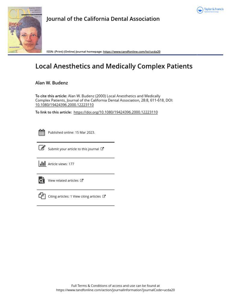 Local Anesthetics for Complex Patients | PDF | Anesthesia | Myocardial ...