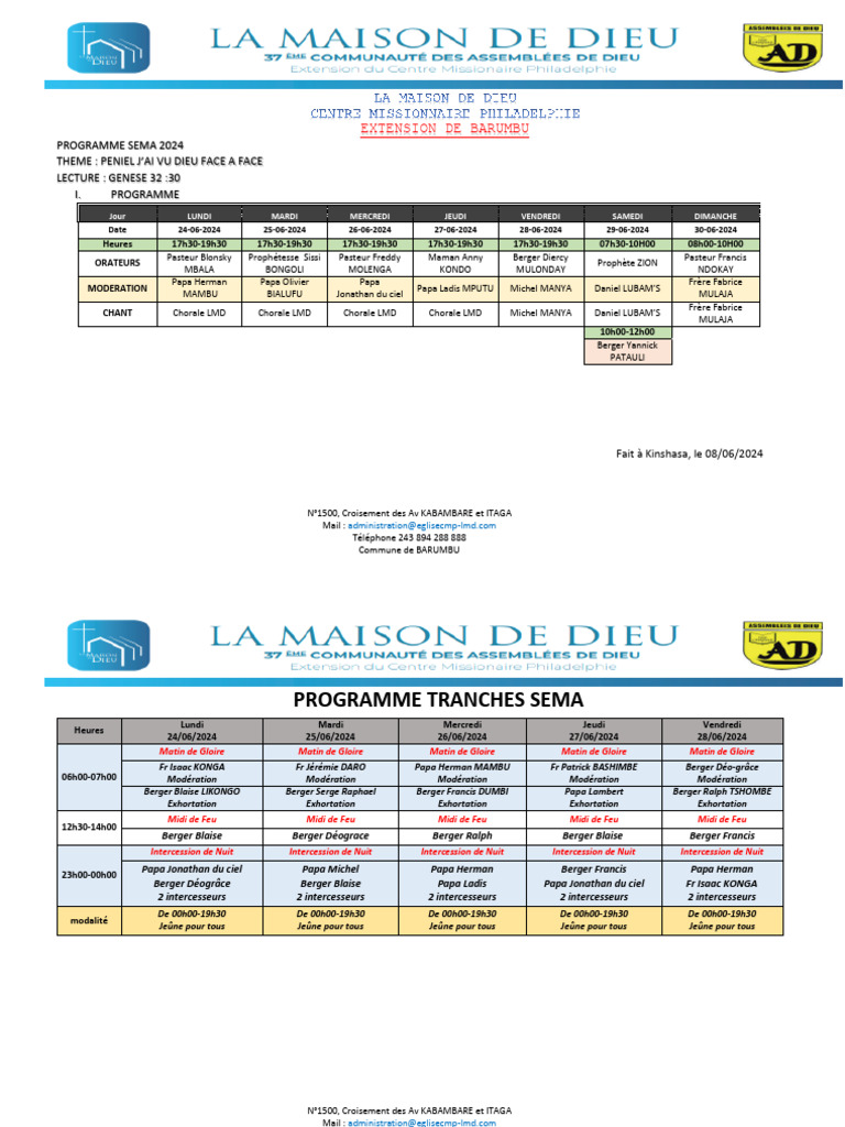 PROGRAMME SEMA JUIN 24 CALANDRIER | PDF