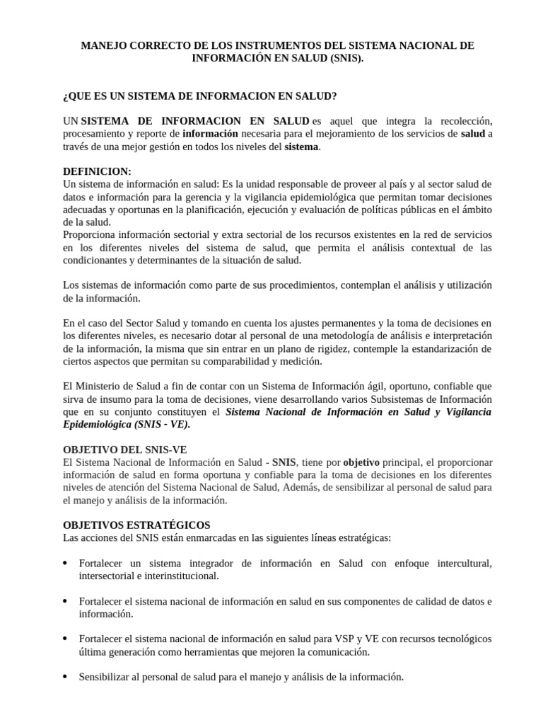Manejo Del Sistema de Informacion en Salud (SNIS) | PDF | Datos | Información