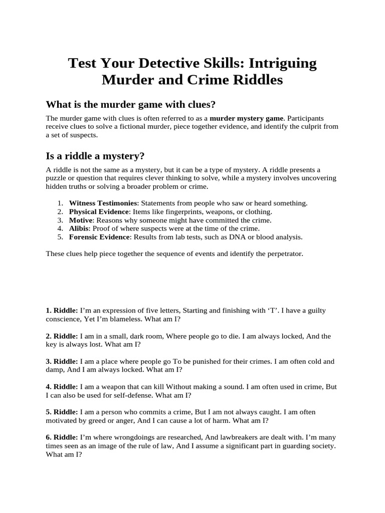 Test Your Detective Skills | PDF | Detective | Crimes