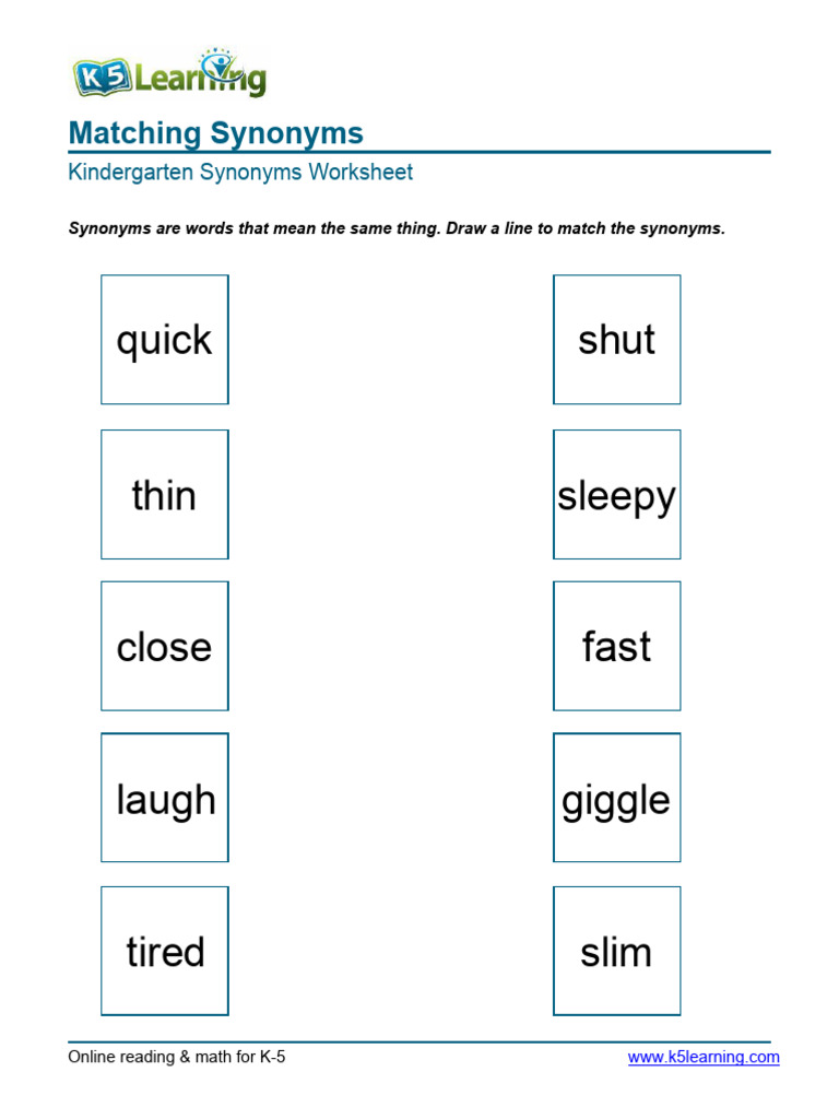 Kindergarten Matching Draw Line Synonyms 3 | PDF