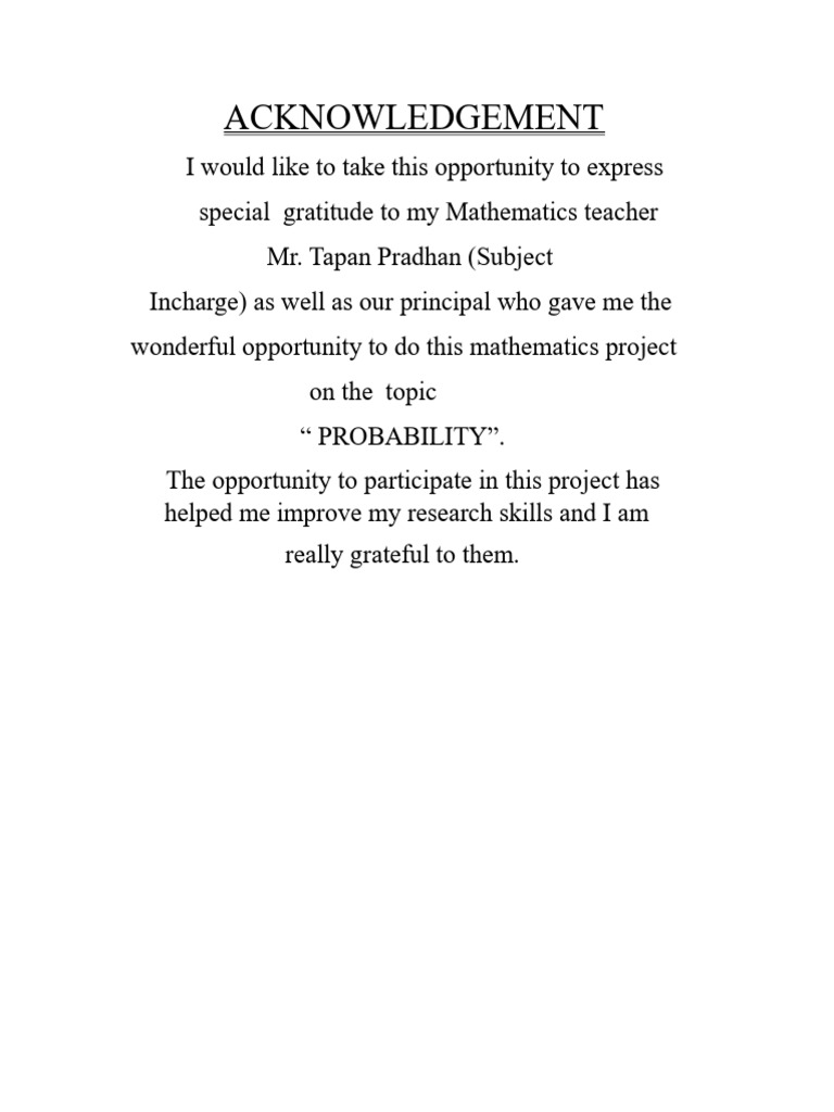 Acknowledgment for Mathematics Project | PDF