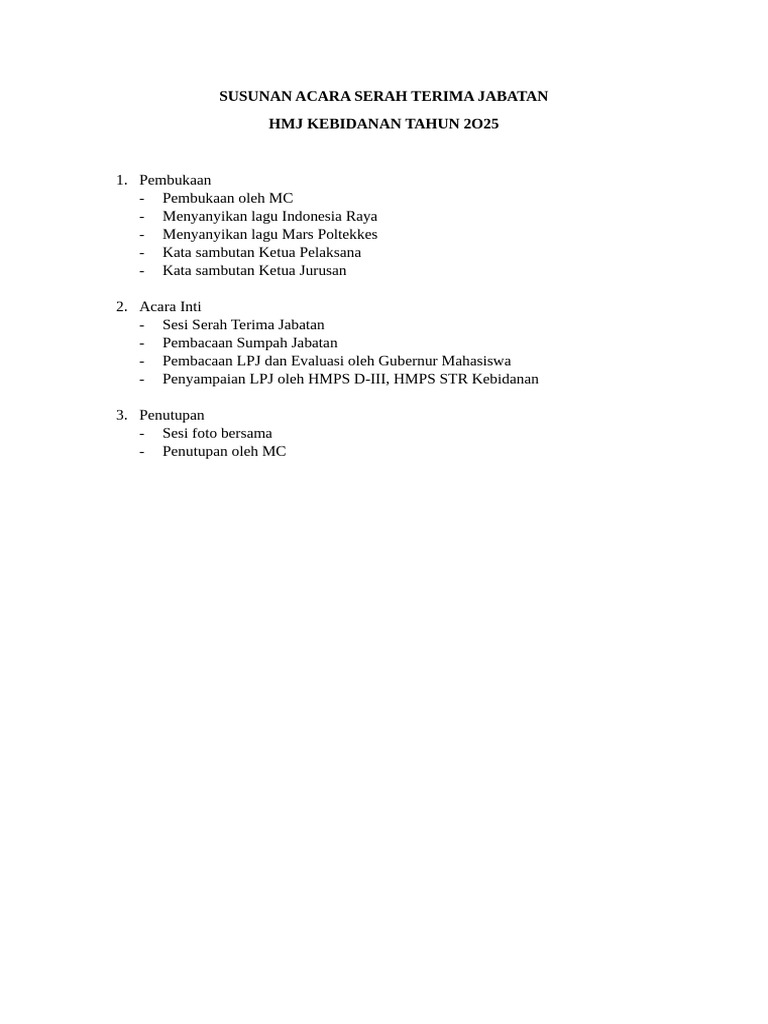 Susunan Acara Serah Terima Jabatan | PDF