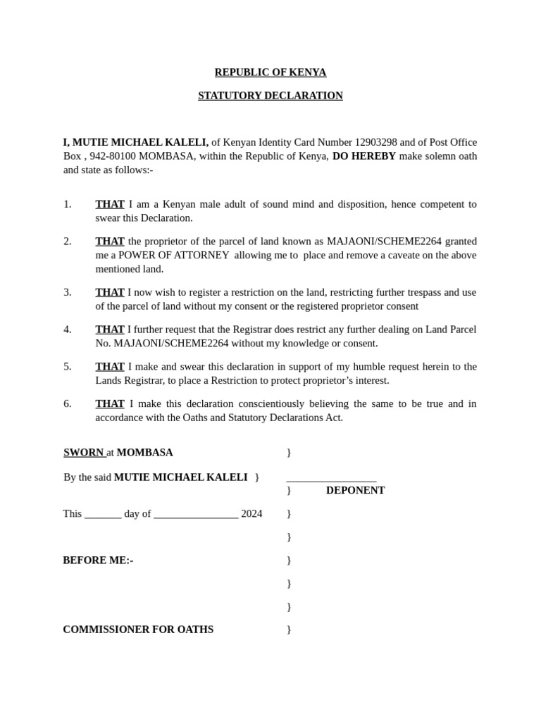 Restriction Affidavit | PDF