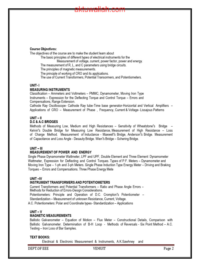 Electrical Measurements and Instrumentation Notes (1) - Watermark | PDF ...