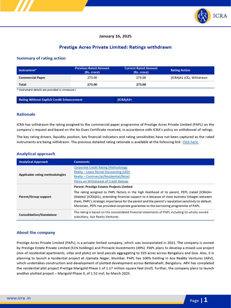 Prestige Acres Private Limited | PDF | Business