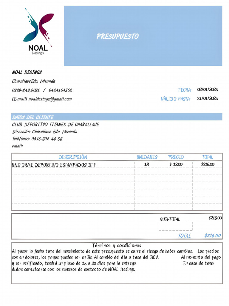 NOAL Presupuesto | PDF