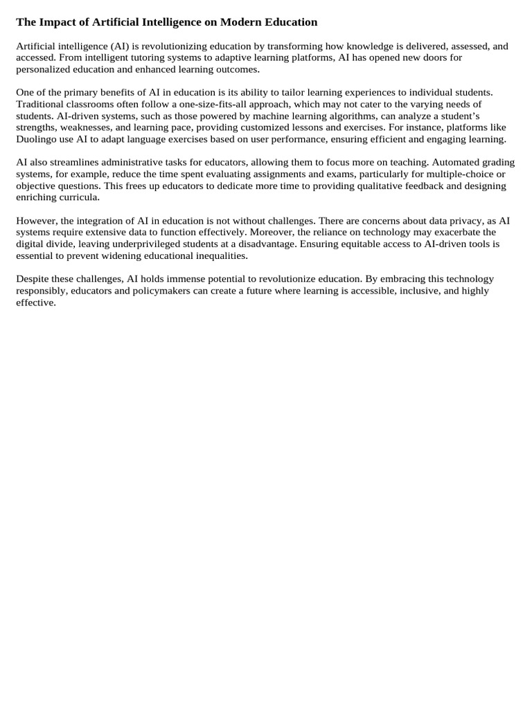 The Impact of Artificial Intelligence On Modern Education | PDF