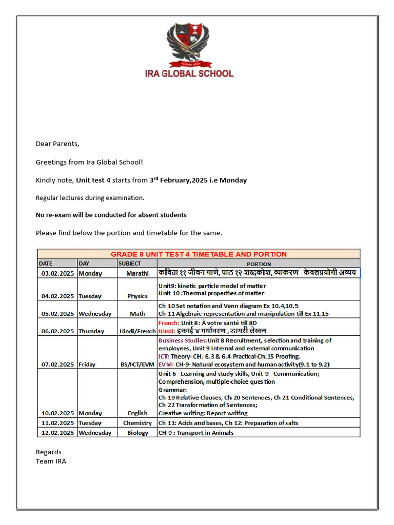 GR 8 Ut 4 Portion and TT | PDF