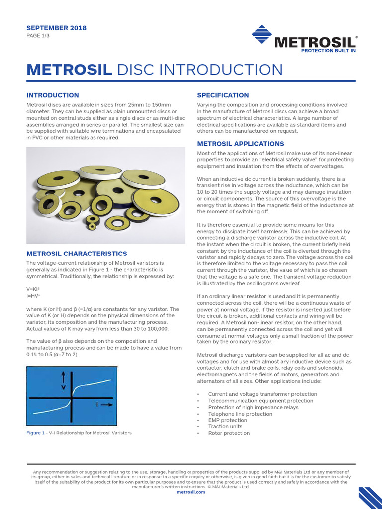 Metrosil Disc Introduction | PDF | Inductor | Inductance