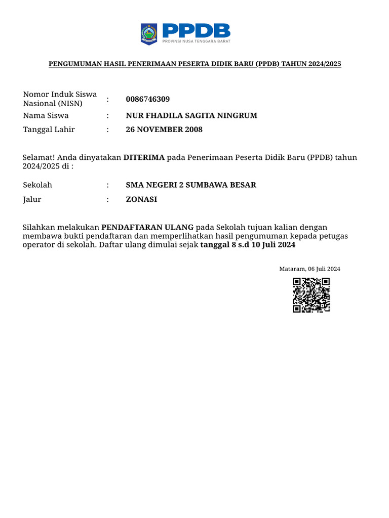 Cetak Pengumuman PPDB | PDF