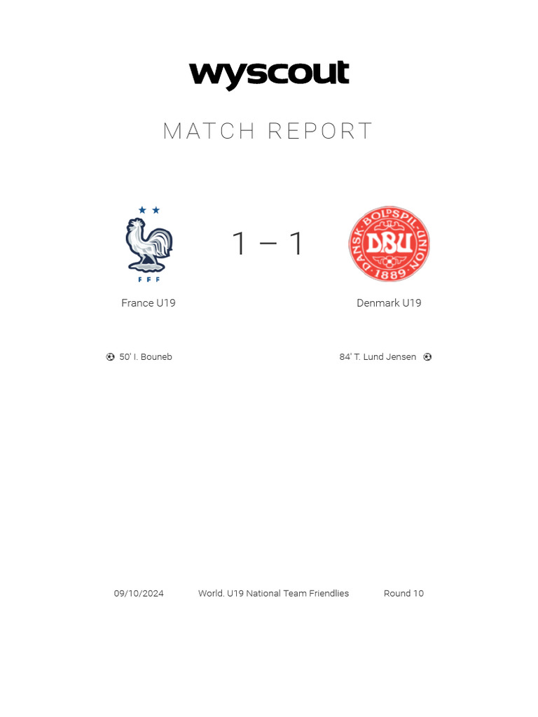 France U19 - Denmark U19 1-1 | PDF | Sports Rules And Regulations | Sports