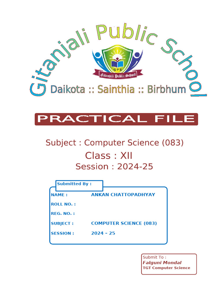 12 Cs Practical File 2024-25 | PDF | Parameter (Computer Programming) | Databases