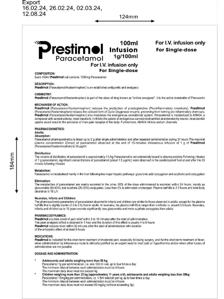 Leaflet of Prestimol Injection | PDF