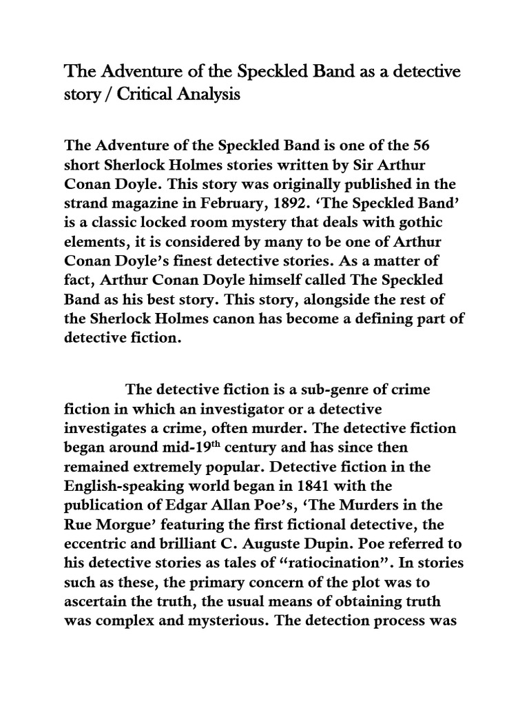 Analysis of The Speckled Band | PDF | Detective Fiction | C. Auguste Dupin