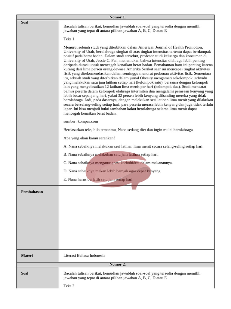 (PEMBAHSAN) Latsol Bahasa Indonesia 2 | PDF