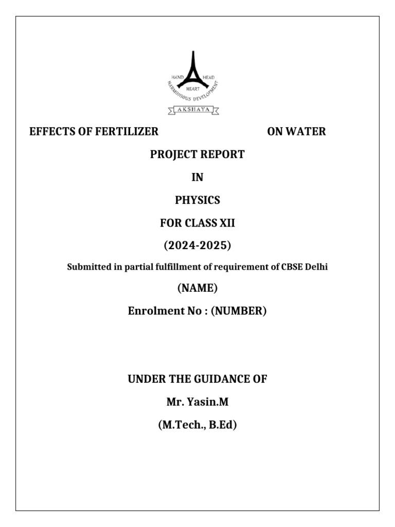 Project Front Page - Physics | PDF | Academic Degree | Educational Stages