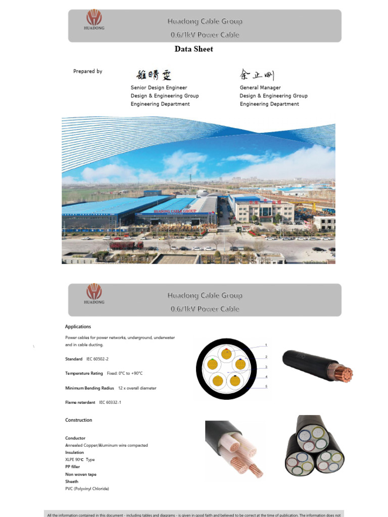 Huadong Cable Datasheet Non Armored | PDF | Building Engineering | Materials