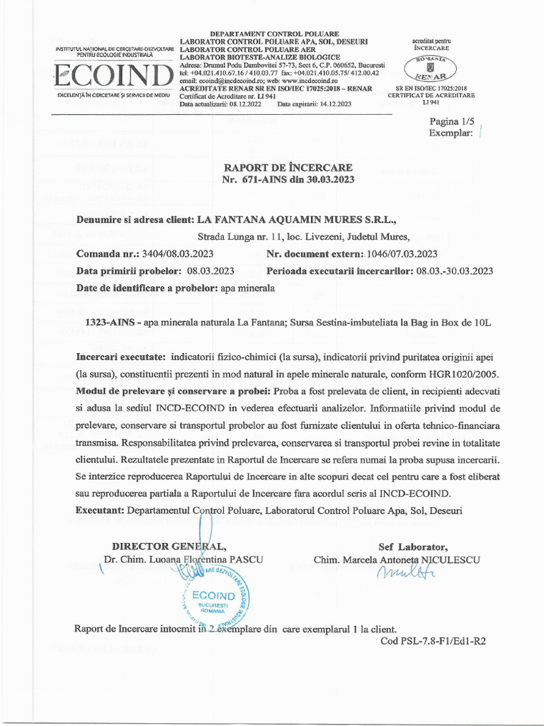 BA ECOIND Apa Minerala Sestina 10l | PDF
