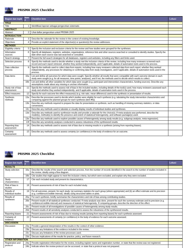 PRISMA 2025 Checklist Newversion | PDF | Meta Analysis | Methodology