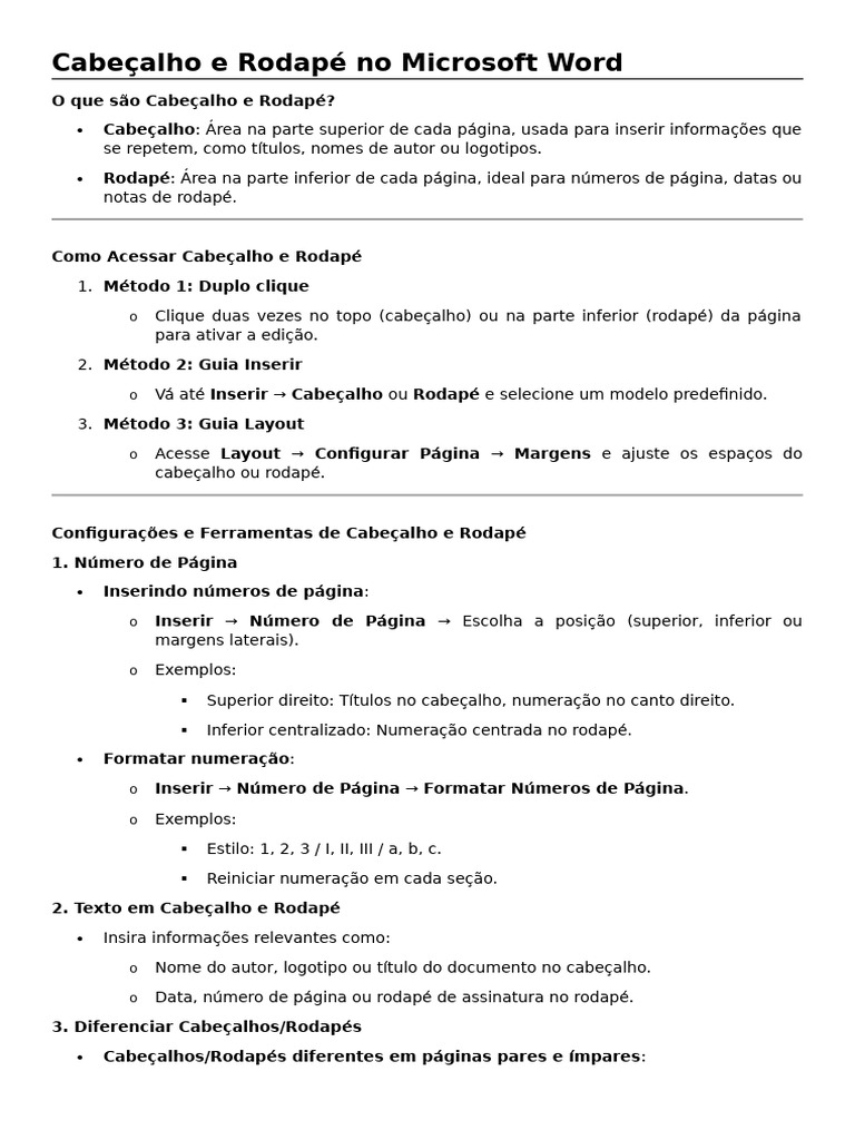 Personalização de Cabeçalhos e Rodapés no Word | PDF | Informática