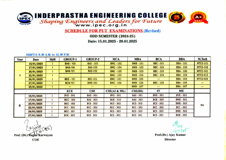 From COE-REVISED Schedule For PUT Examination | PDF